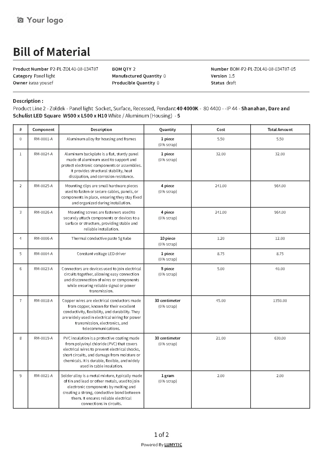 Bill of Materials (BOM) | Lumytic Help portal